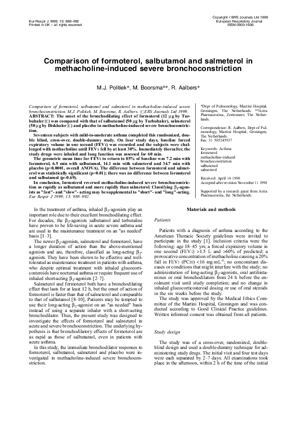 (PDF) Comparison of formoterol, salbutamol and salmeterol in ...