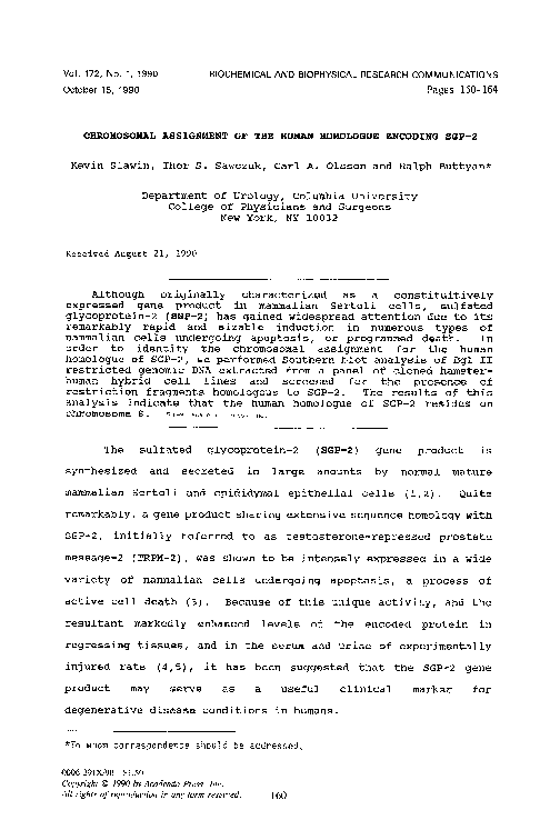 (PDF) Chromosomal assignment of the human homologue encoding SGP-2