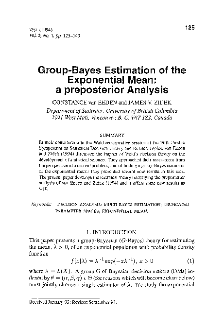 (PDF) Group-Bayes estimation of the exponential mean: a preposterior analysis