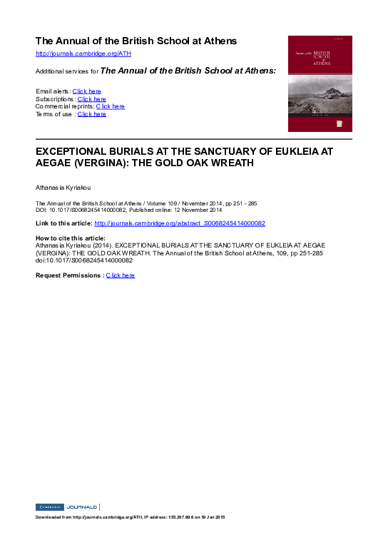 (PDF) A. Kyriakou, Exceptional burials at the sanctuary of Eukleia at ...