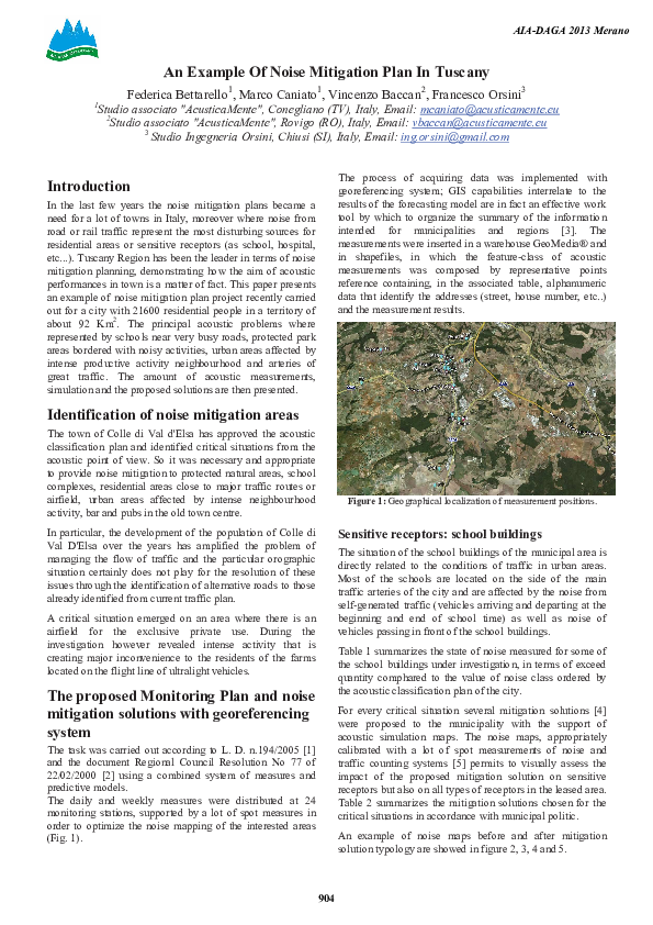 (PDF) An Example Of Noise Mitigation Plan In Tuscany