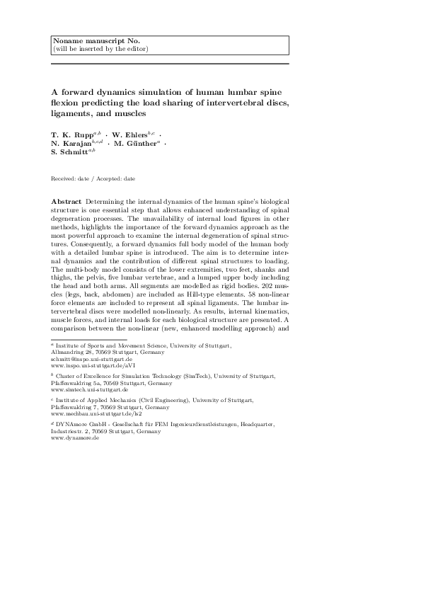 (PDF) A forward dynamics simulation of human lumbar spine flexion predicting the load sharing of ...