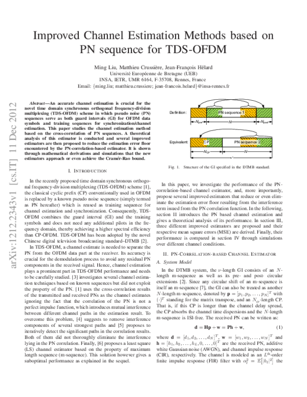 (PDF) Improved Channel Estimation Methods based on PN sequence for TDS-OFDM