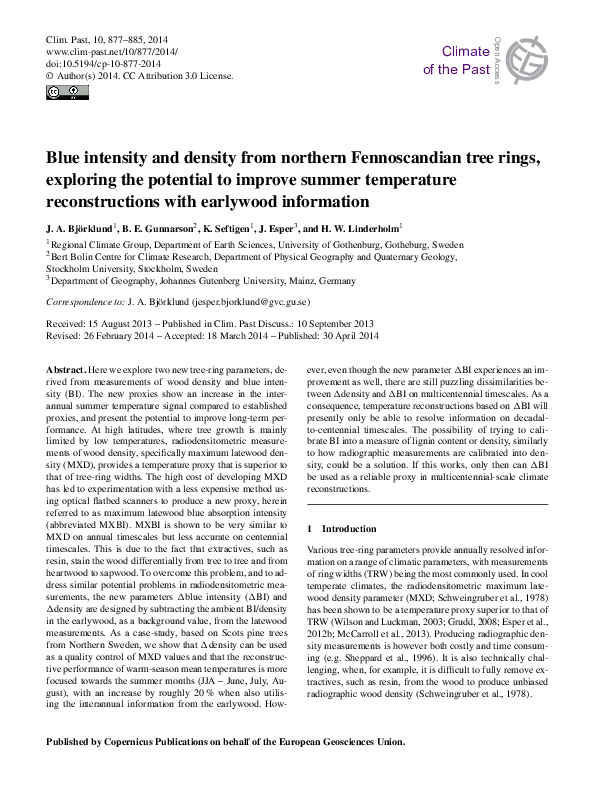 (PDF) Is blue intensity ready to replace maximum latewood density as a ...