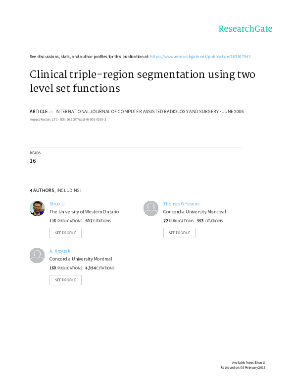 (PDF) Clinical triple-region segmentation using two level set functions