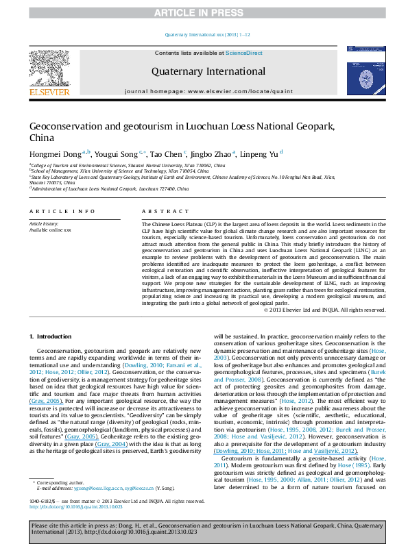 (PDF) Geoconservation and geotourism in Luochuan Loess National Geopark ...