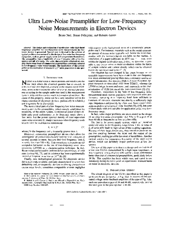Pdf Ultra Low Noise Preamplifier For Low Frequency Noise Measurements