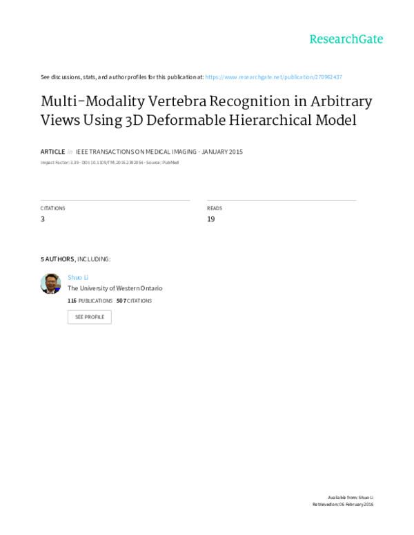 (PDF) Multi-Modality Vertebra Recognition in Arbitrary Views Using 3D ...