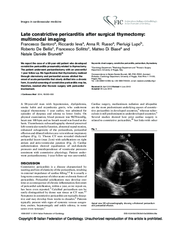 (PDF) Late constrictive pericarditis after surgical thymectomy
