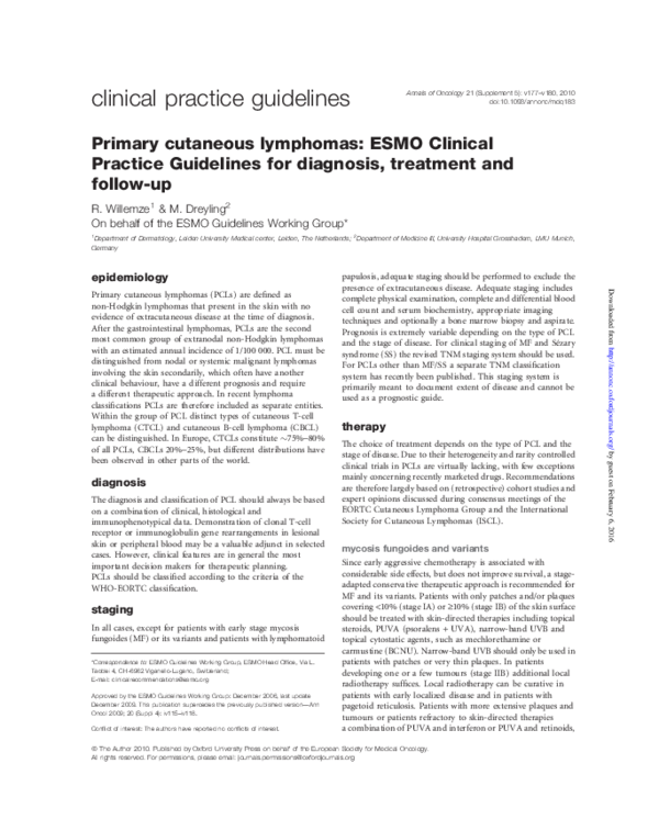 (PDF) Primary cutaneous lymphomas: ESMO Clinical Practice Guidelines for diagnosis, treatment ...