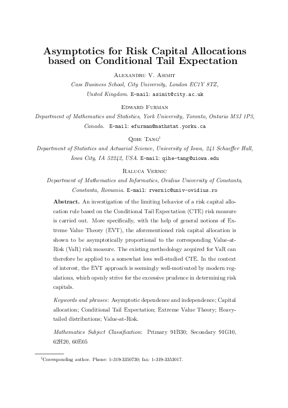 Pdf Asymptotics For Risk Capital Allocations Based On Conditional