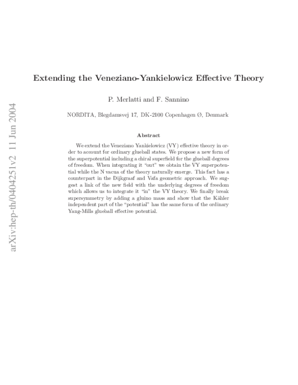 (PDF) Extending the Veneziano-Yankielowicz effective theory | Francesco ...