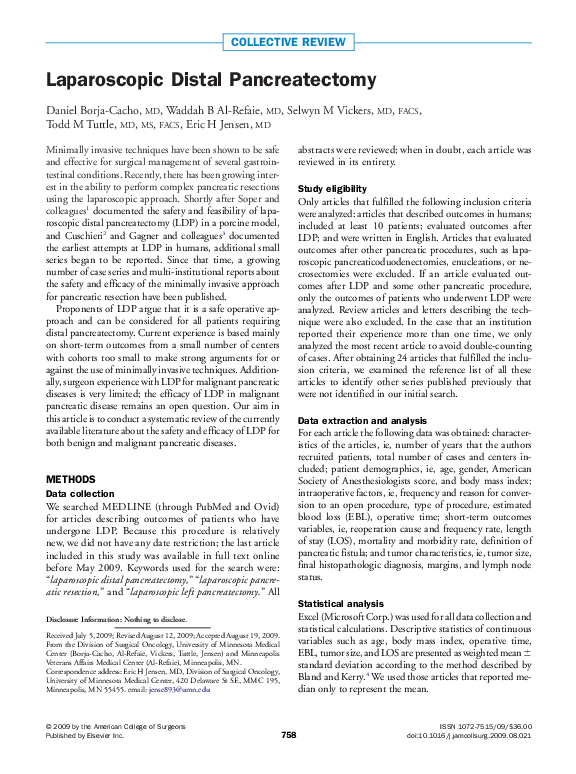 (PDF) Laparoscopic Distal Pancreatectomy | Selwyn Vickers - Academia.edu