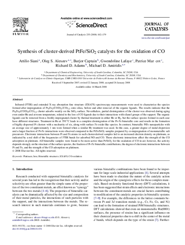 (PDF) Synthesis of cluster-derived PtFe/SiO2 catalysts for the ...