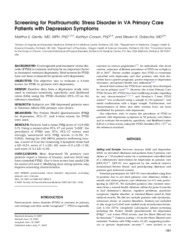 (PDF) PTSD Checklist Validation for Female Veterans' Screening