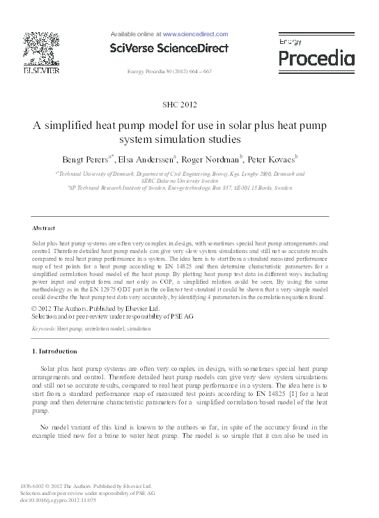(PDF) A Simplified Heat Pump Model for use in Solar Plus Heat Pump ...