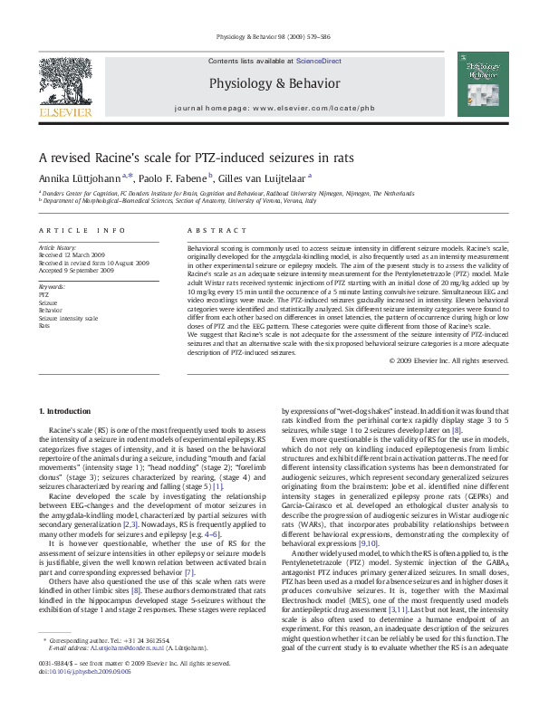 (PDF) A revised Racine's scale for PTZ-induced seizures in rats