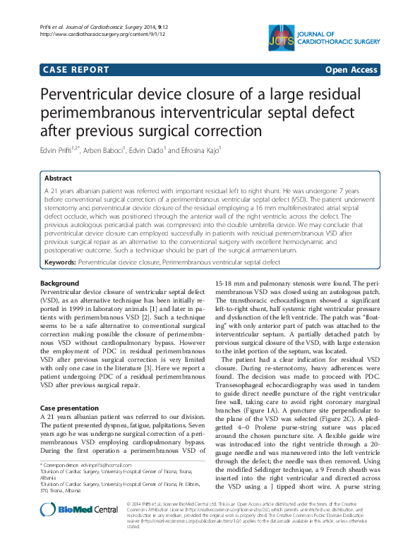 (PDF) Perventricular device closure of a large residual perimembranous ...