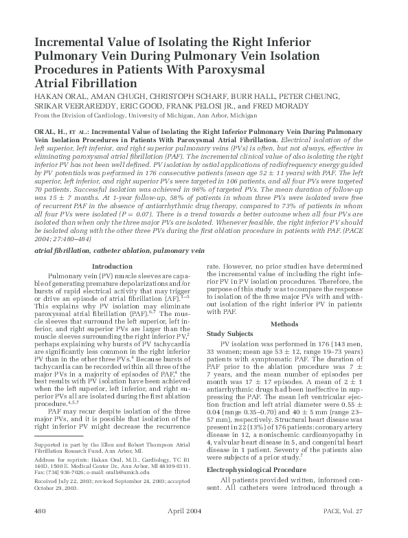 (PDF) Functional Pulmonary Vein Isolation During Atrial Fibrillation ...