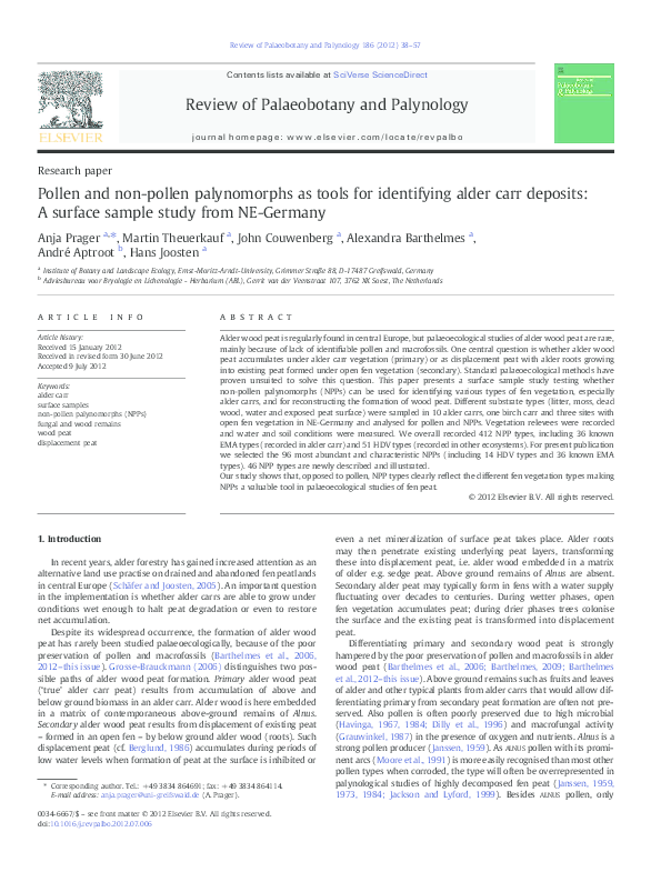 (PDF) Pollen and non-pollen palynomorphs as tools for identifying alder ...