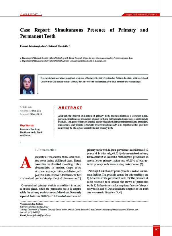 (PDF) Case Report: Simultaneous Presence of Primary and Permanent Teeth