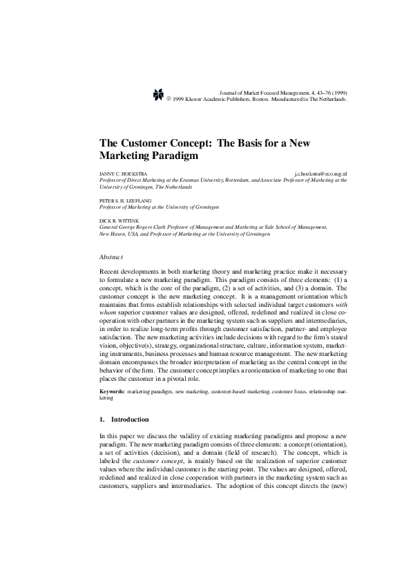 (PDF) The customer concept: the basis for a new marketing paradigm