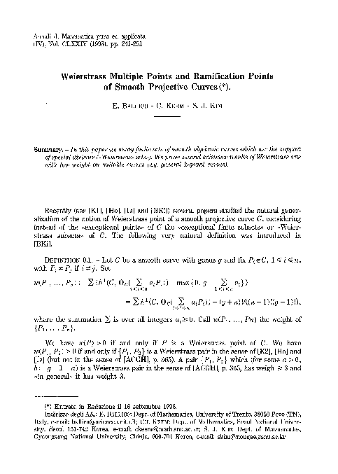 Pdf Weierstrass Multiple Points And Ramification Points Of Smooth