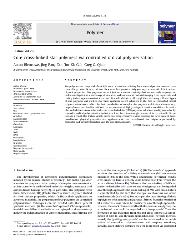 (PDF) Core Cross-Linked Star Polymers: Advances & Applications