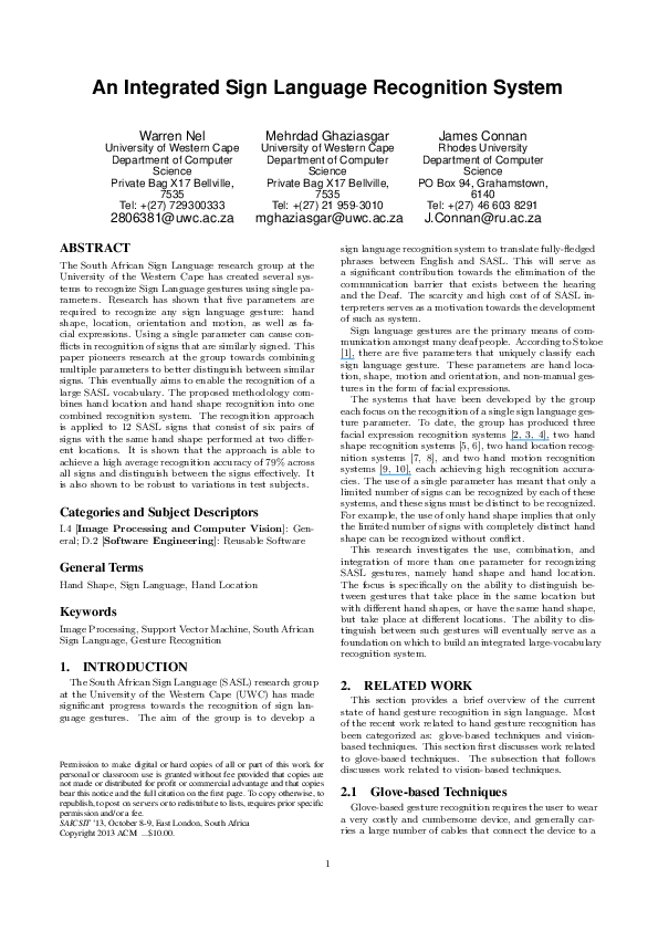 (PDF) An integrated sign language recognition system