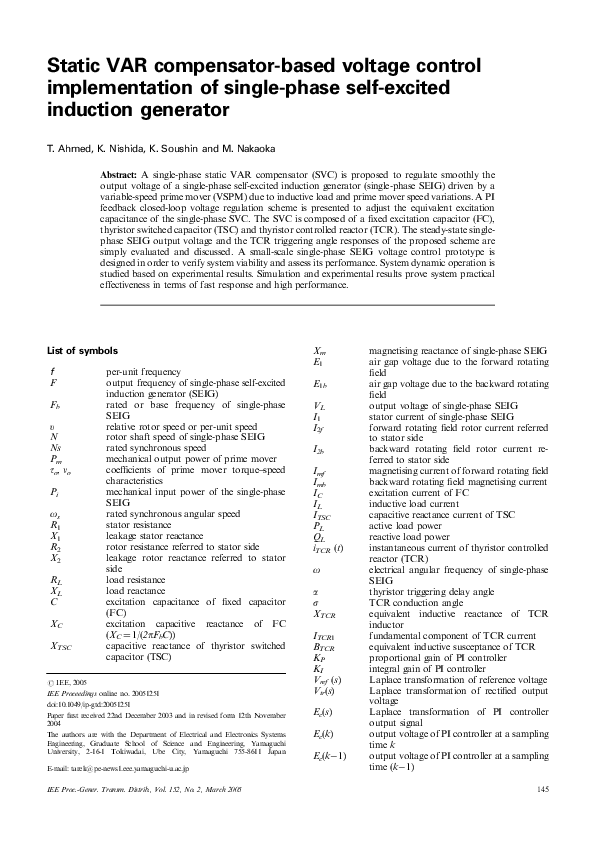 (PDF) Static VAR compensator-based voltage control implementation of ...