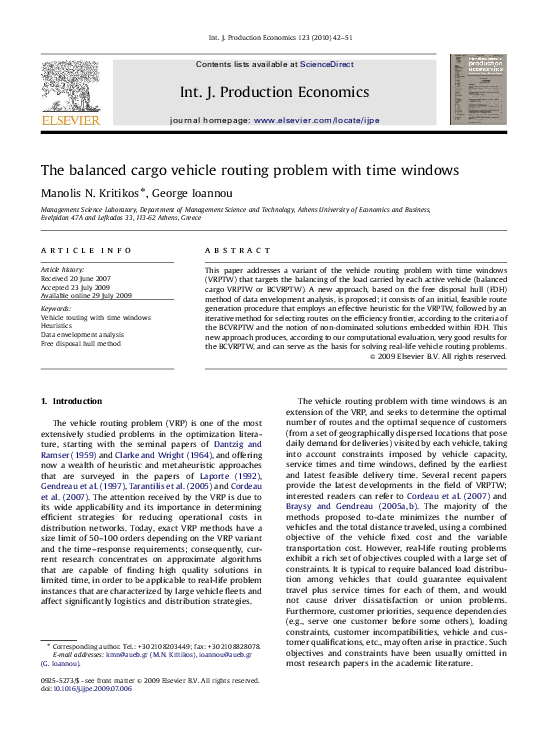 (PDF) The balanced cargo vehicle routing problem with time windows