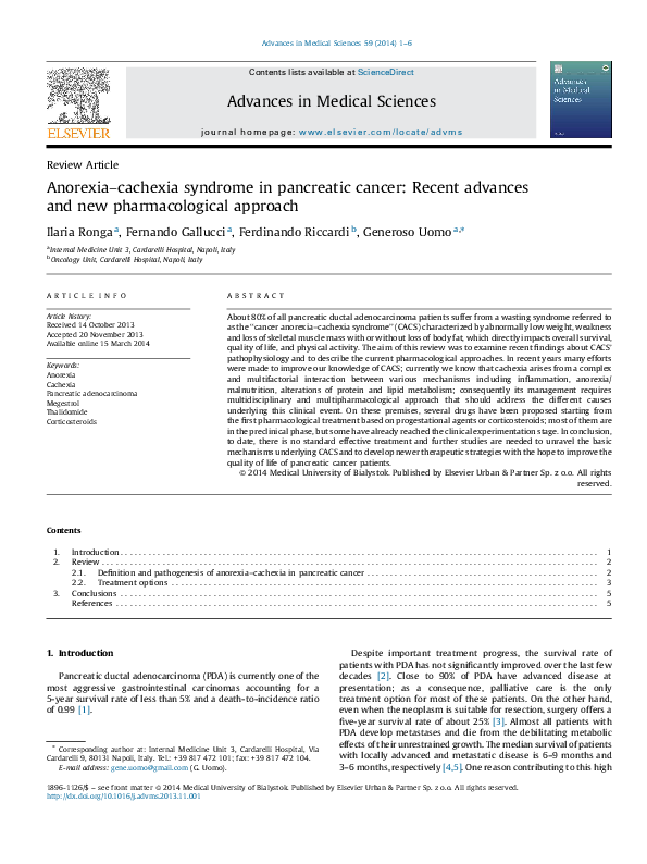 (PDF) Anorexia–cachexia syndrome in pancreatic cancer: Recent advances ...