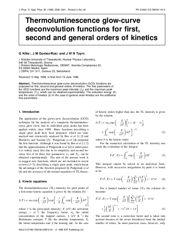 (PDF) Thermoluminescence glow-curve deconvolution functions for first ...