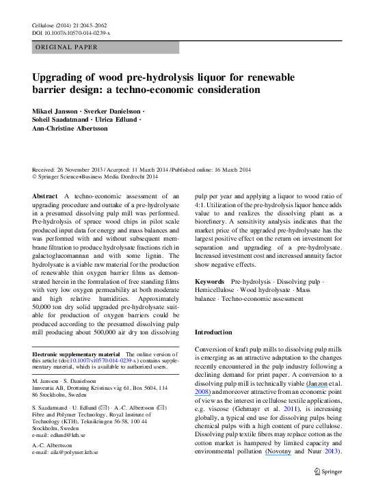 (PDF) Upgrading of wood pre-hydrolysis liquor for renewable barrier ...