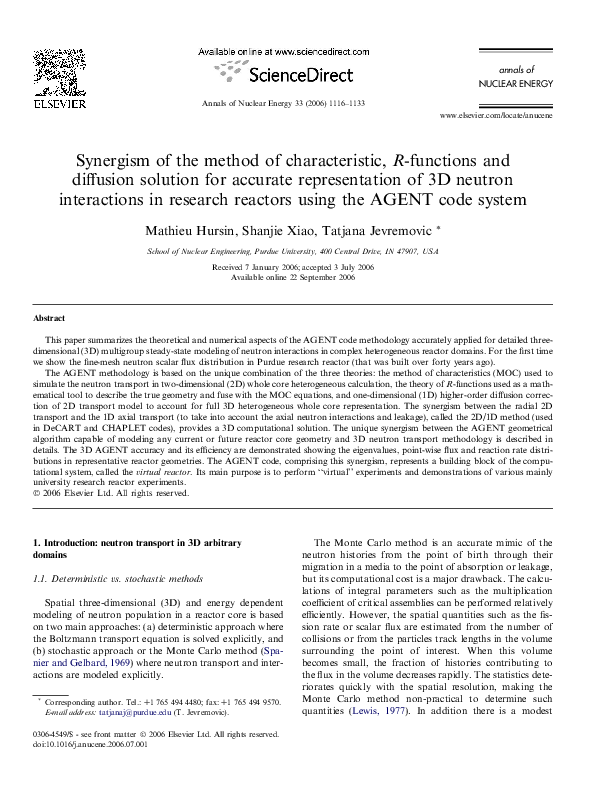 (PDF) Synergism of the method of characteristic, R-functions and diffusion solution for accurate ...