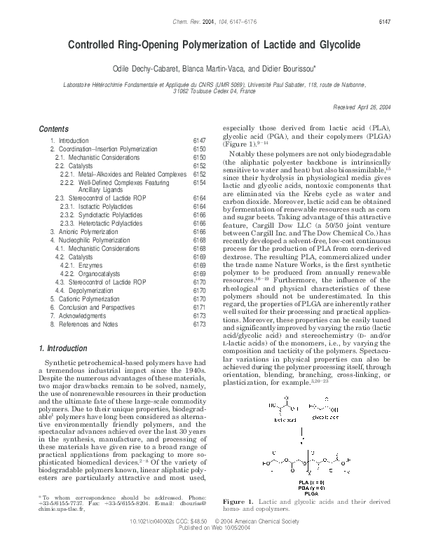 (PDF) Controlled Ring-Opening Polymerization of Lactide and Glycolide