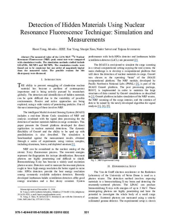(PDF) Detection of hidden materials using Nuclear Resonance Fluorescence technique: Simulation ...