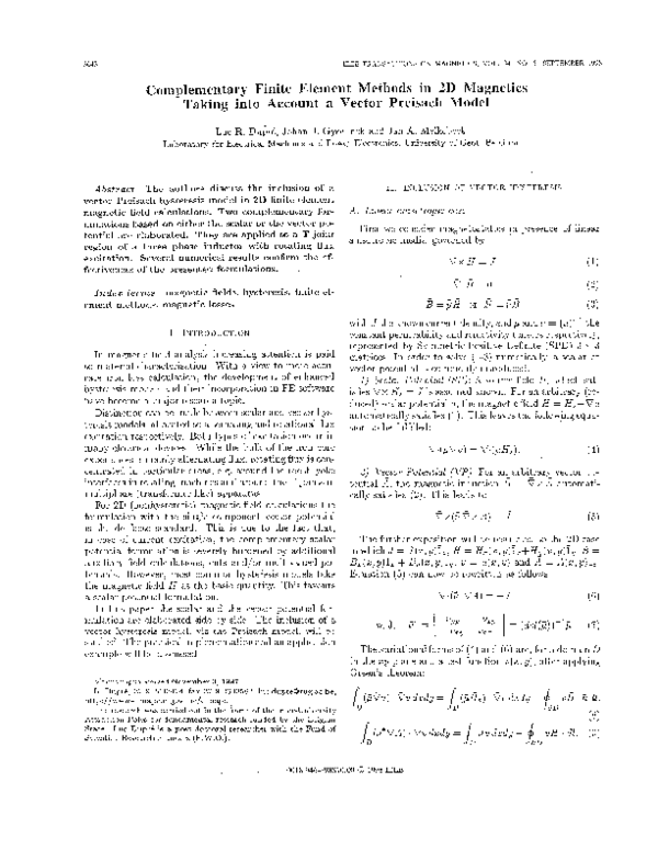 (PDF) Complementary finite element methods in 2D magnetics taking into account a vector Preisach ...
