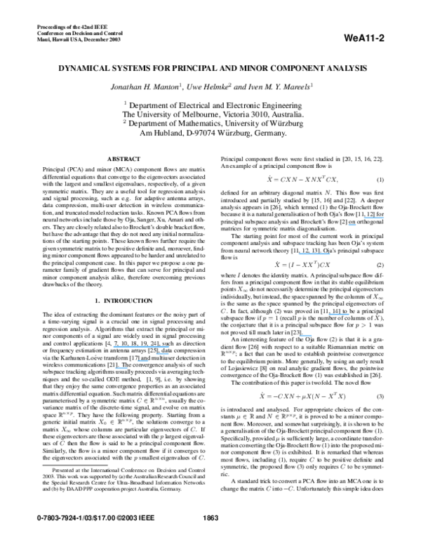 Pdf Dynamical Systems For Principal And Minor Component Analysis