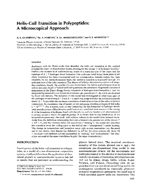 (PDF) Helix-Coil transition in polypeptides: A microscopical approach