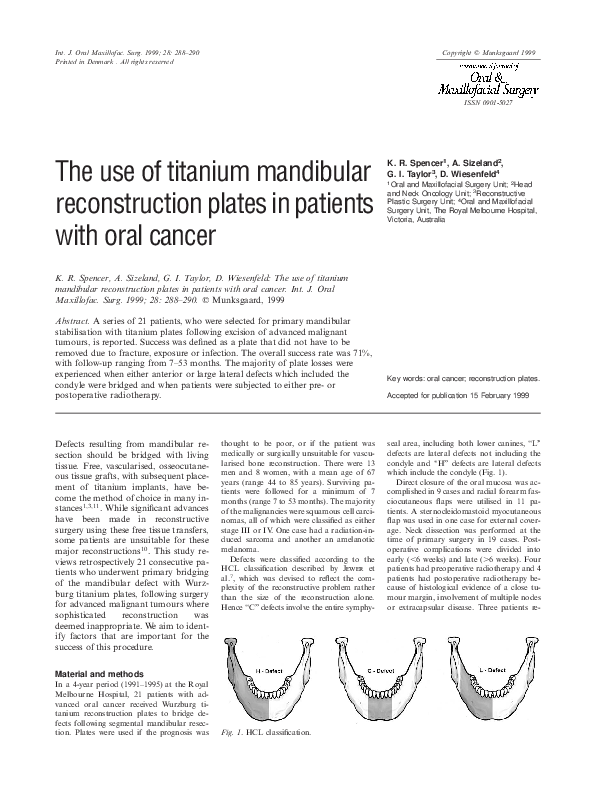 (PDF) The use of titanium mandibular reconstruction plates in patients ...
