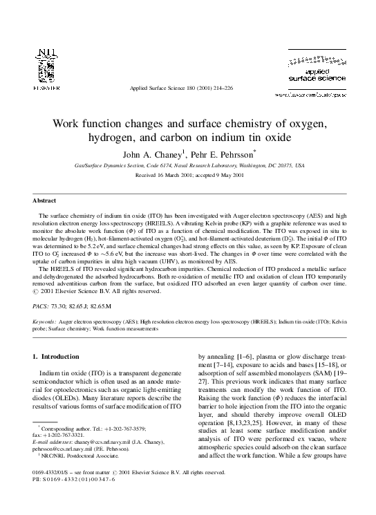 (PDF) Work function changes and surface chemistry of oxygen, hydrogen ...