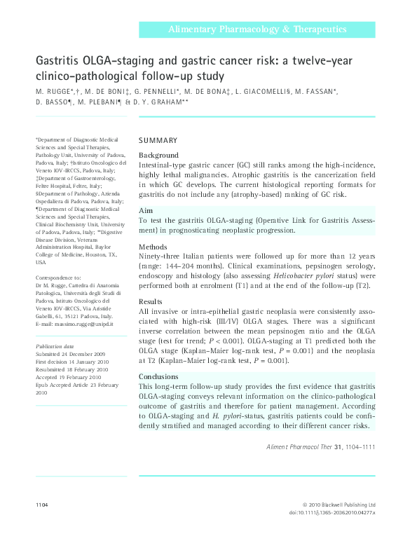 (PDF) Gastritis OLGA-staging & gastric cancer risk: a twelve year ...
