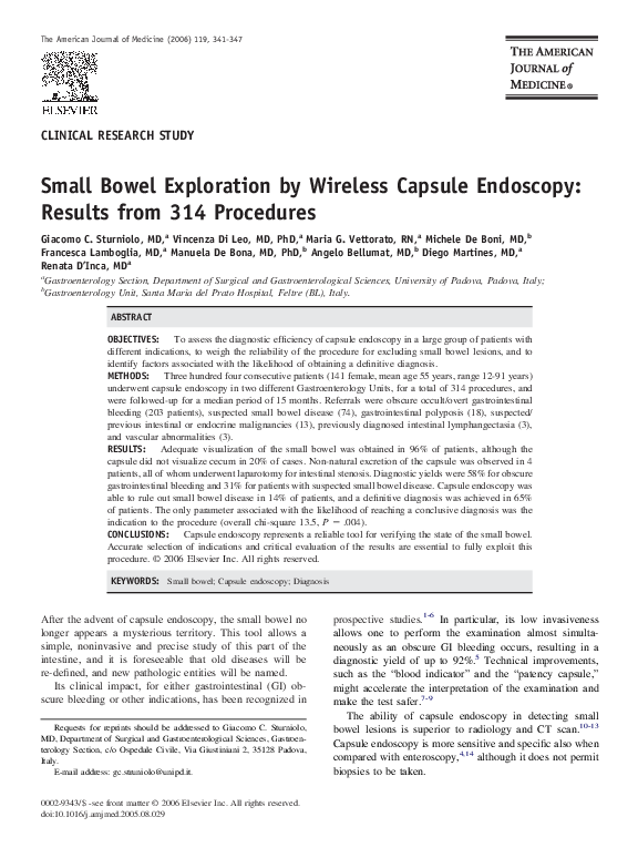 (PDF) Small Bowel Exploration by Wireless Capsule Endoscopy