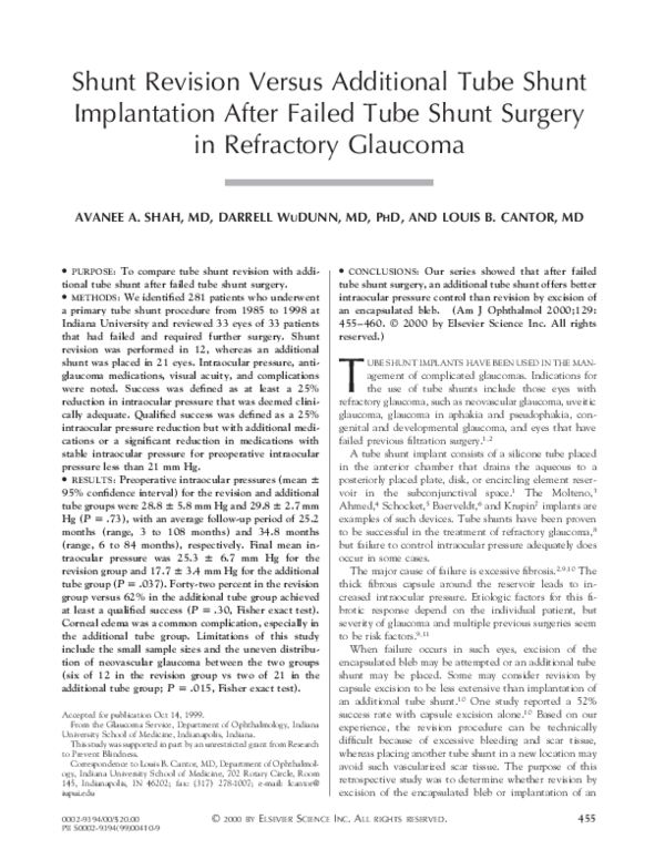 (PDF) Shunt revision versus additional tube shunt implantation after ...