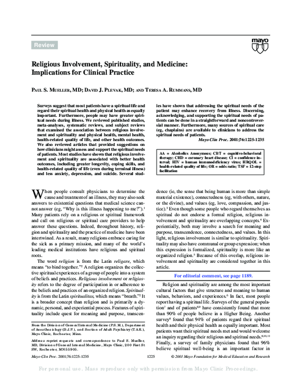(PDF) Religious Involvement, Spirituality, and Medicine: Implications ...
