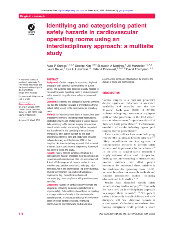 (PDF) Identifying and categorising patient safety hazards in ...