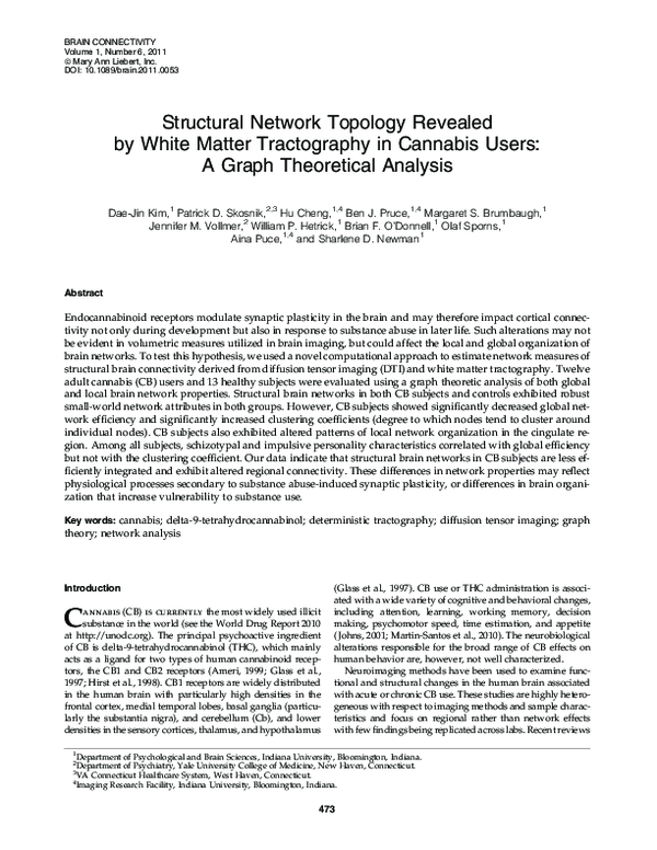 (PDF) Structural network topology revealed by white matter tractography in cannabis users: a ...