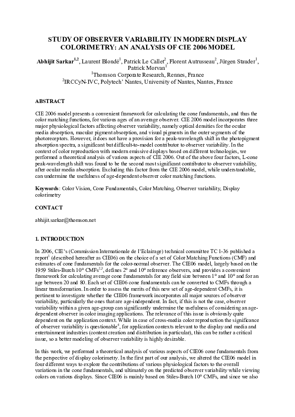 (PDF) Study of Observer Variability in Modern Display Colorimetry ...