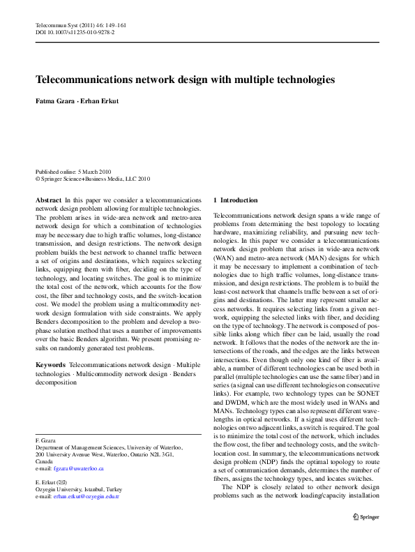 (PDF) Telecommunications network design with multiple technologies